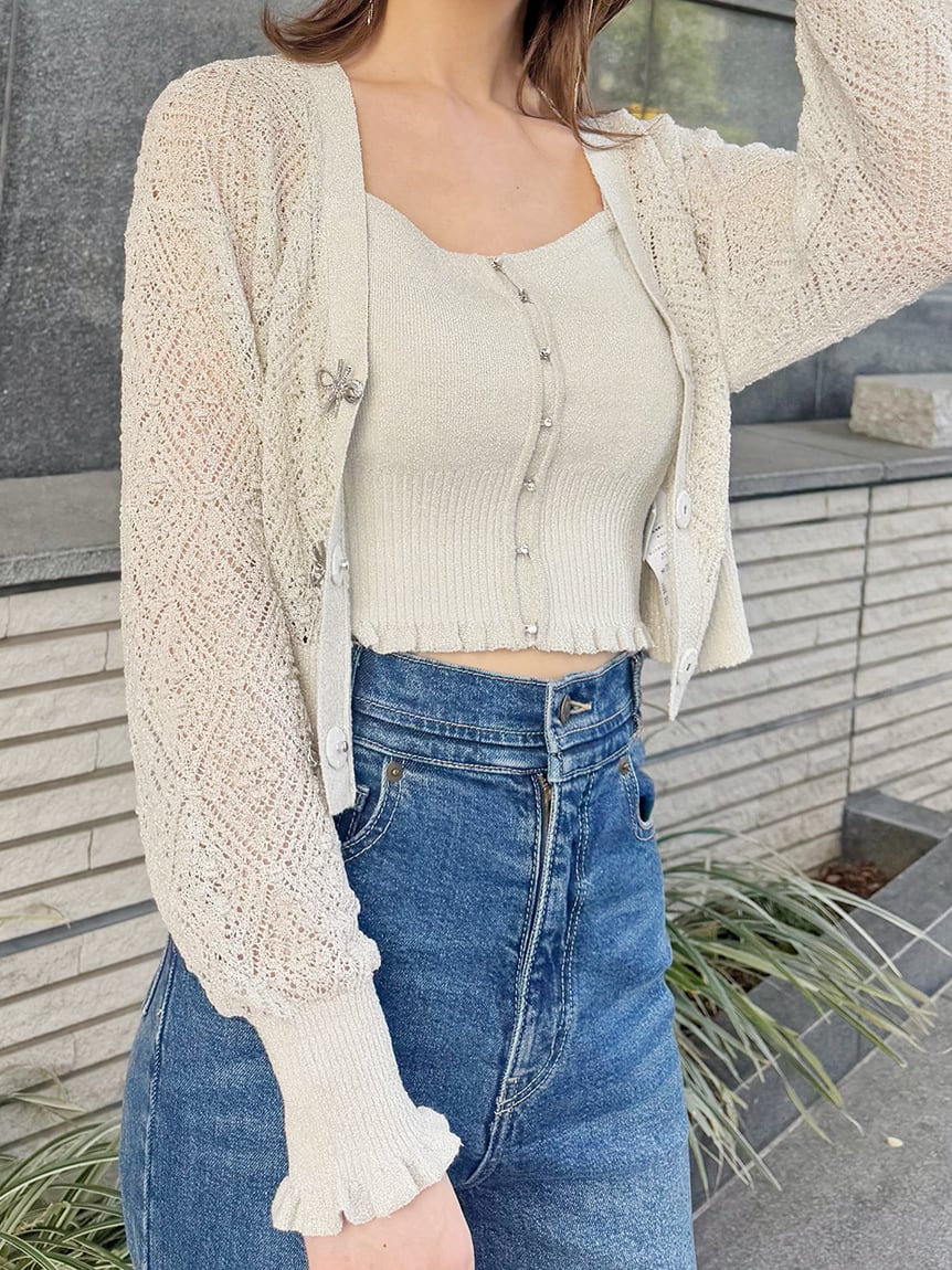 Ribbon Button Sheer Cardigan - SNIDEL USA Official Store