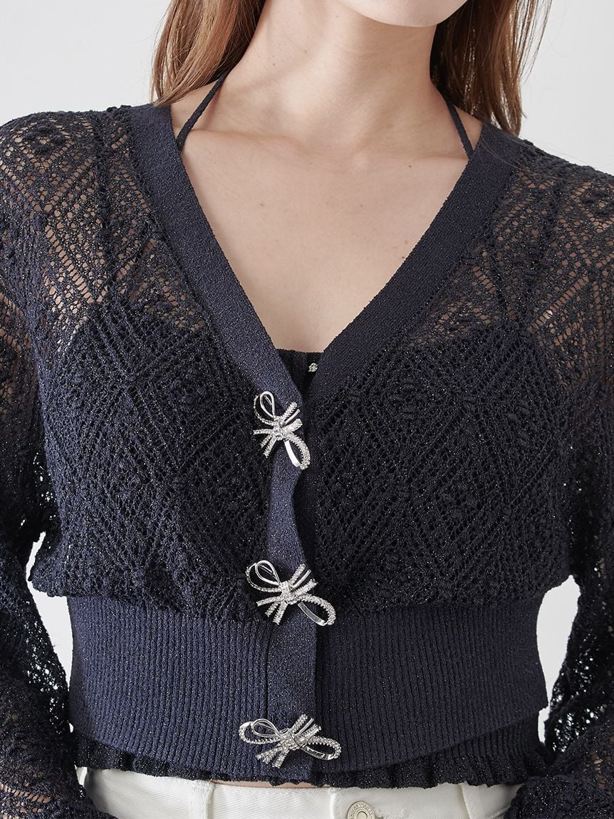Ribbon Button Sheer Cardigan - SNIDEL USA Official Store